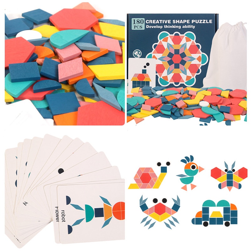 180 Pièces Puzzle Géométriques Bois Boutique Inspirée De La Pédagogie